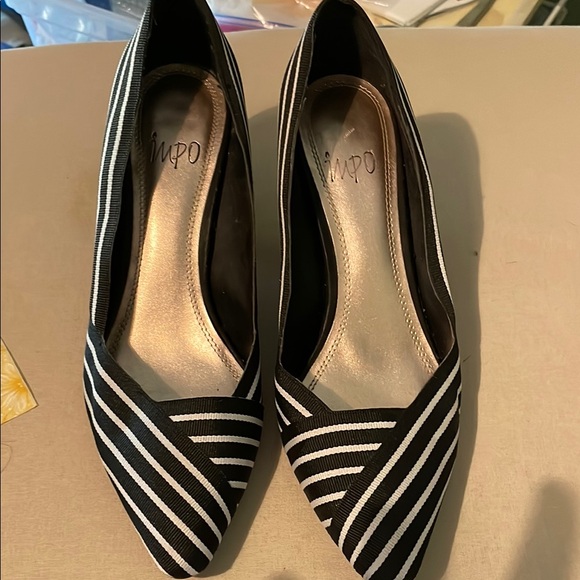 Impo | Shoes | Impo Black And White Striped Heels With Pointed Toe ...